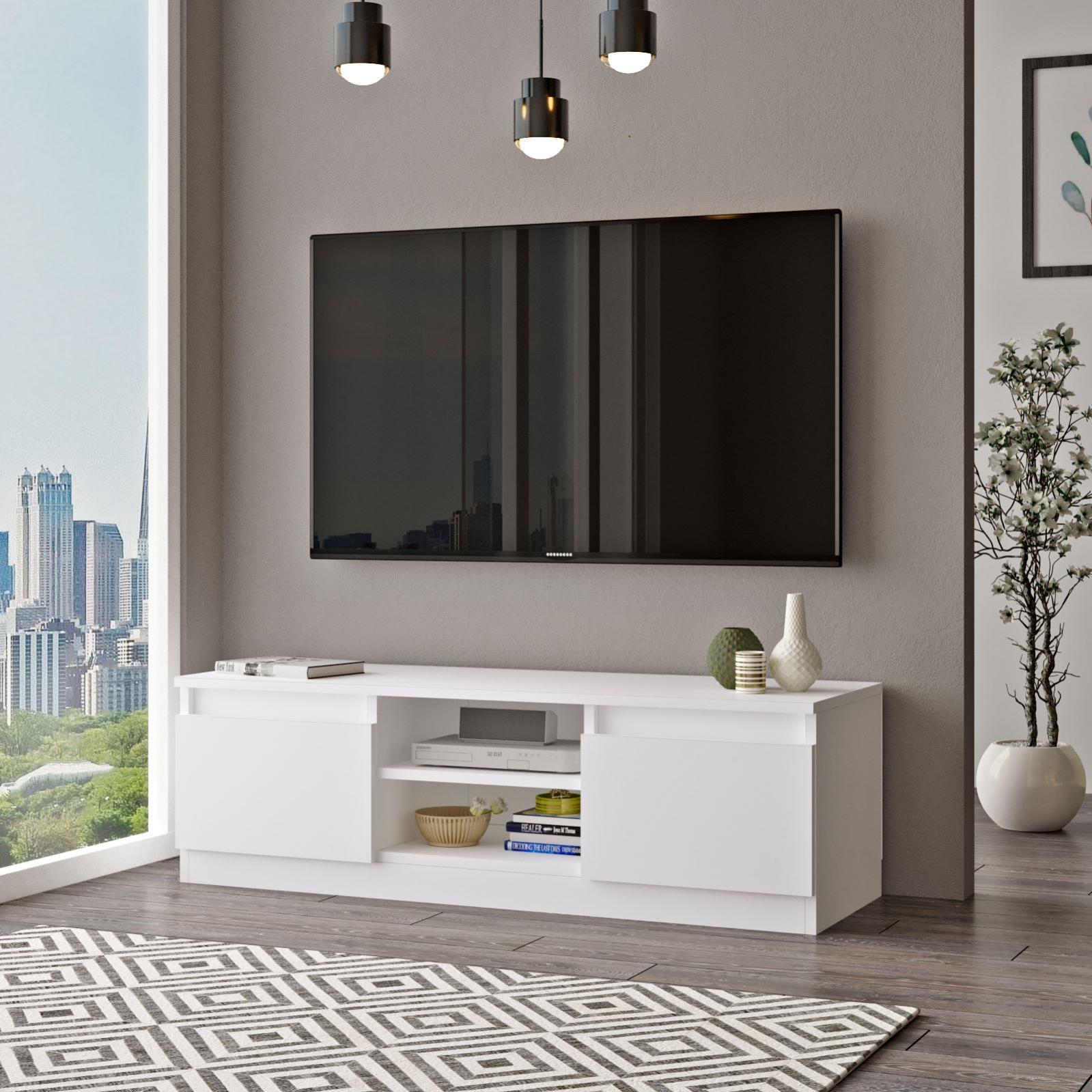Mobile Porta TV Da Terra 120x40x37 Bianco Con Vani Portaoggetti Silva ...