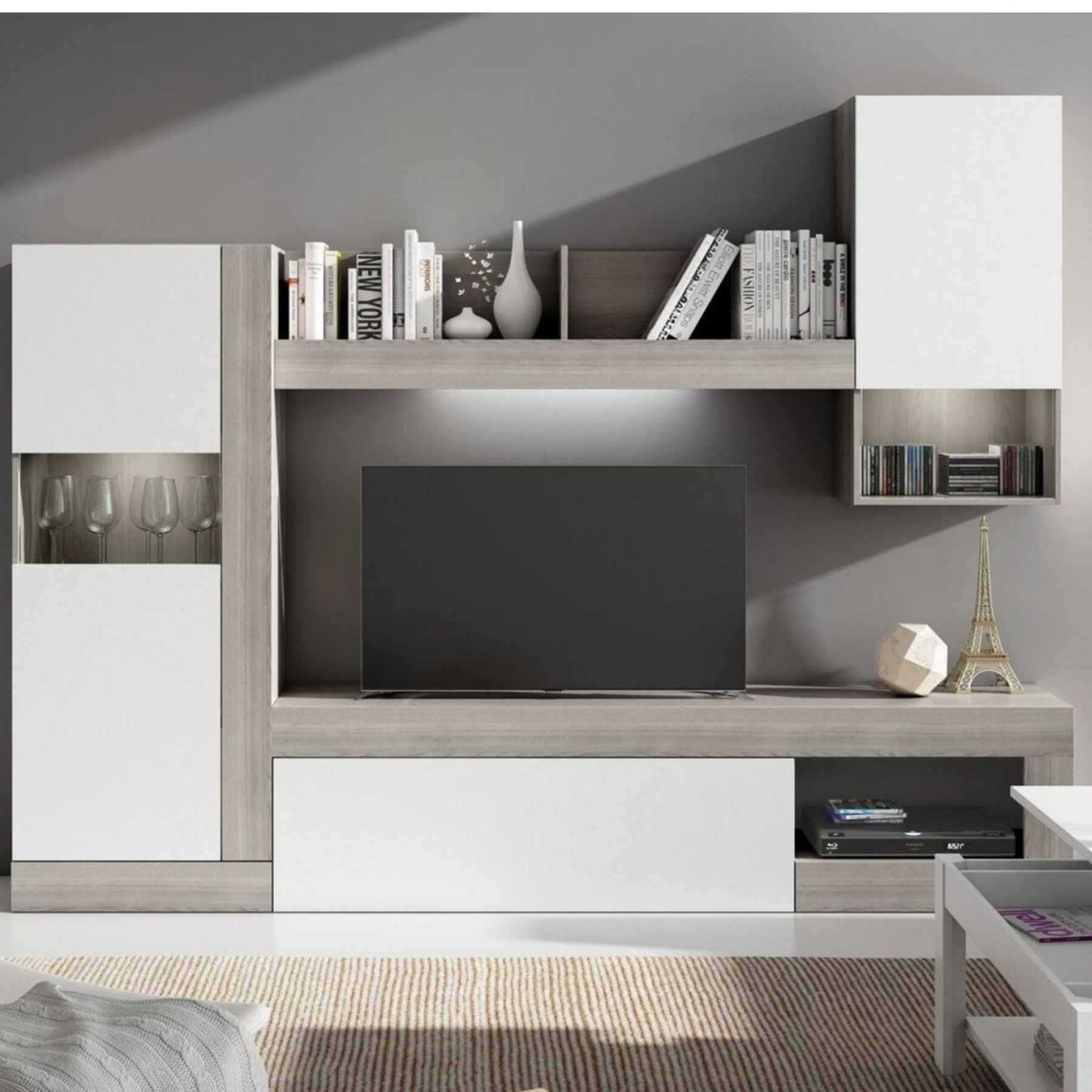 Kit Parete Living Roomy in legno rovere nodoso bianco da soggiorno ...
