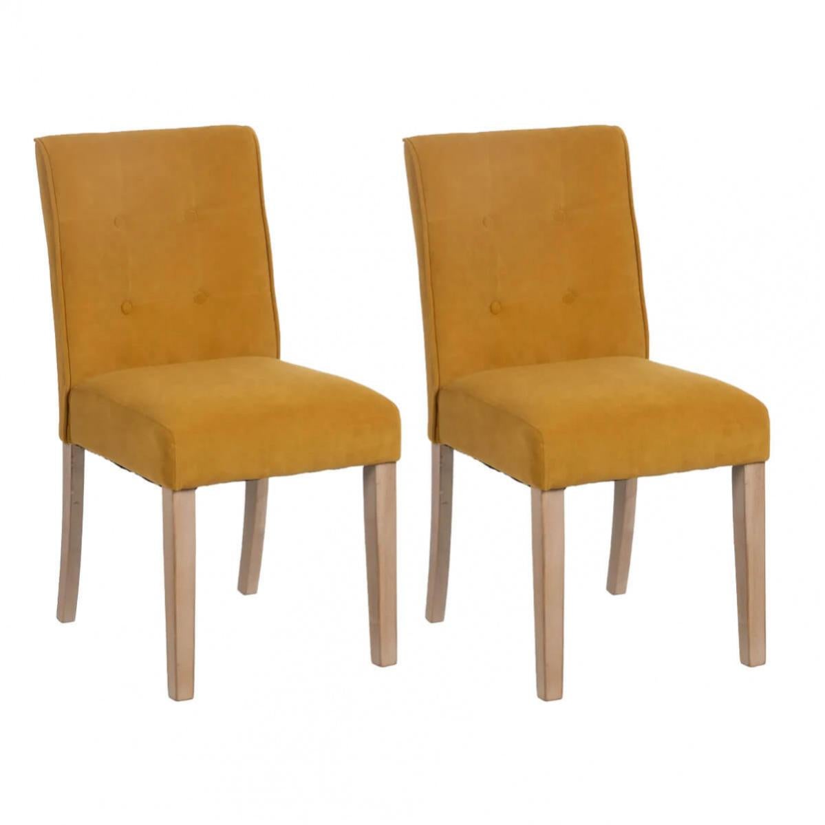 BASSY - Lot de 2 Chaises Capitonnées Jaunes et Pieds Bois | Leroy Merlin