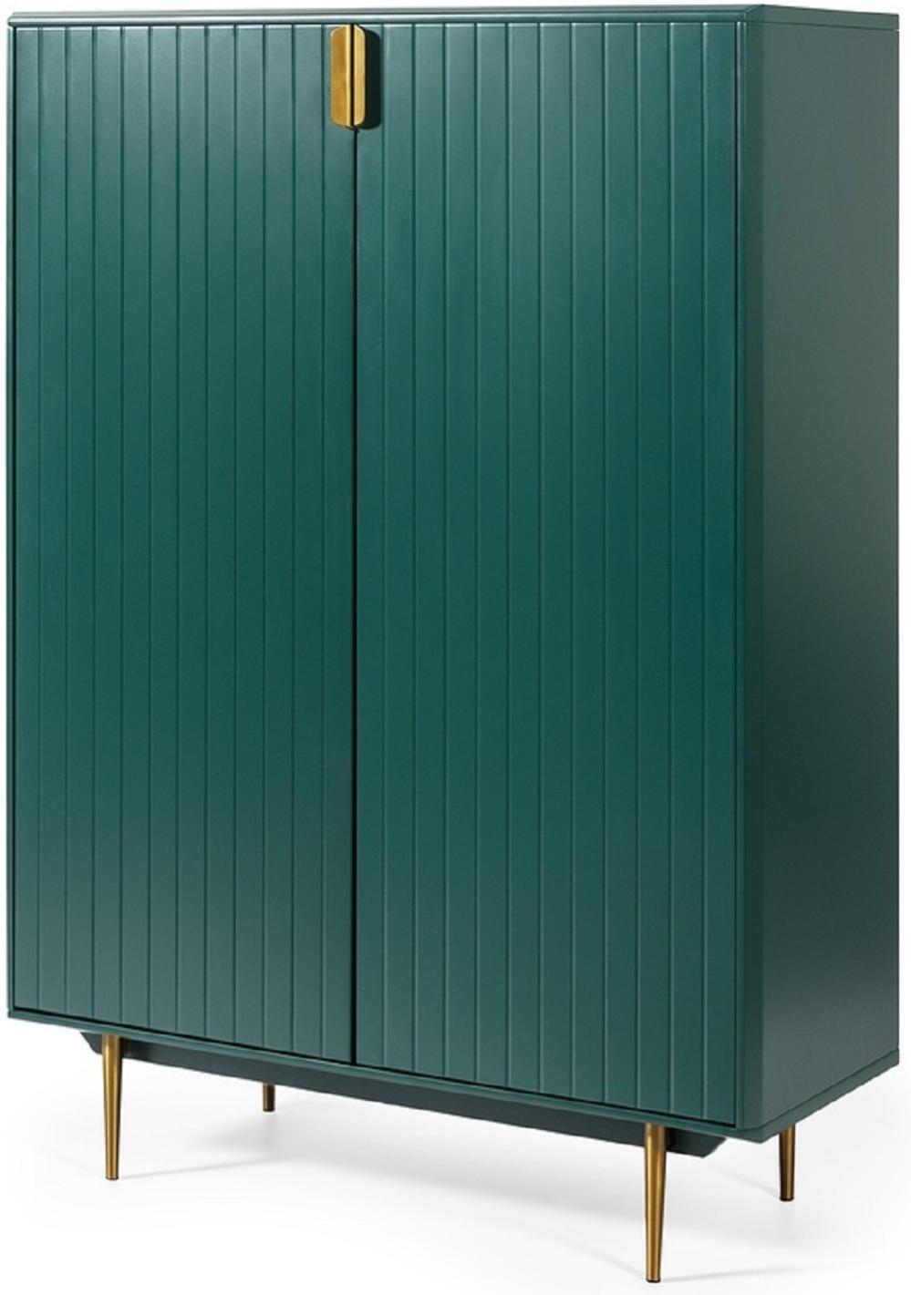 Buffet en bois laqué mélaminé coloris vert avec pieds dorés - Longueur ...