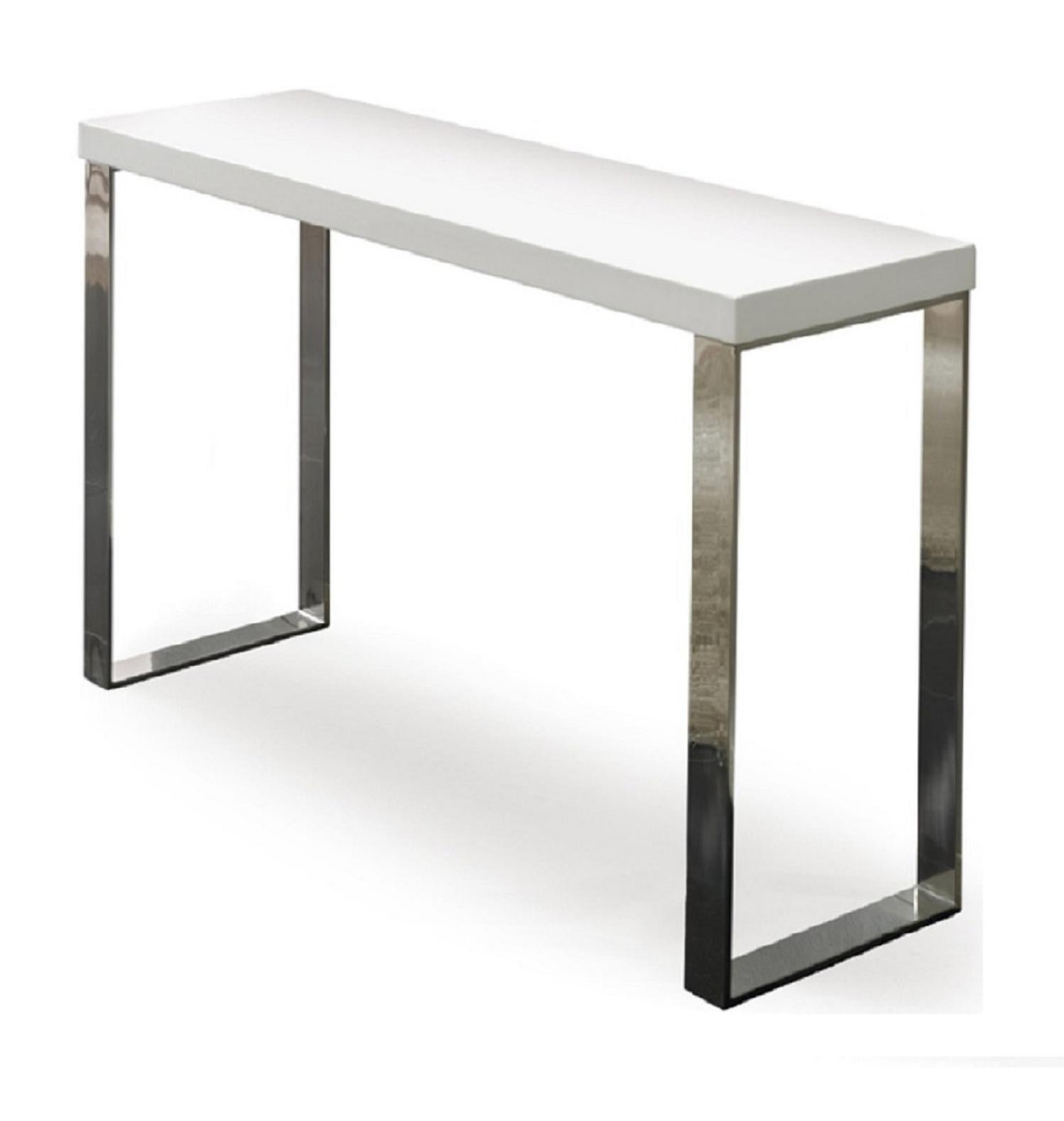 Console en bois laqué blanc avec pieds en acier inoxydable - Longueur 120 x Profondeur 40 x ...
