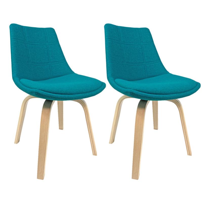 Lot 2 chaises bleu turquoise tissu et laine pieds bois - ALLIE 9347 ...