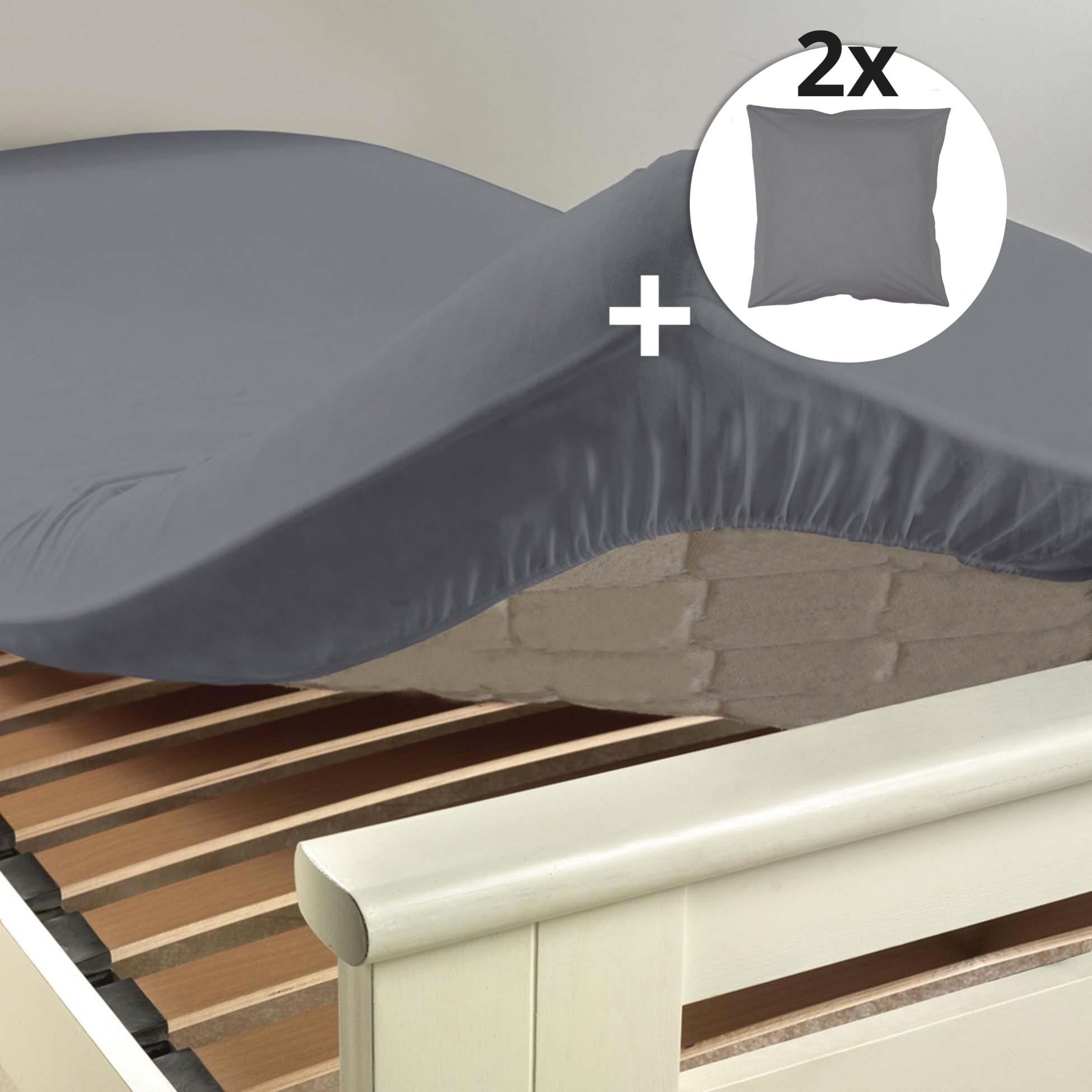 Pack drap housse 2 personnes 140 x 190 + 2 taie 63x63 point bourdon lina Gris souris | Leroy Merlin