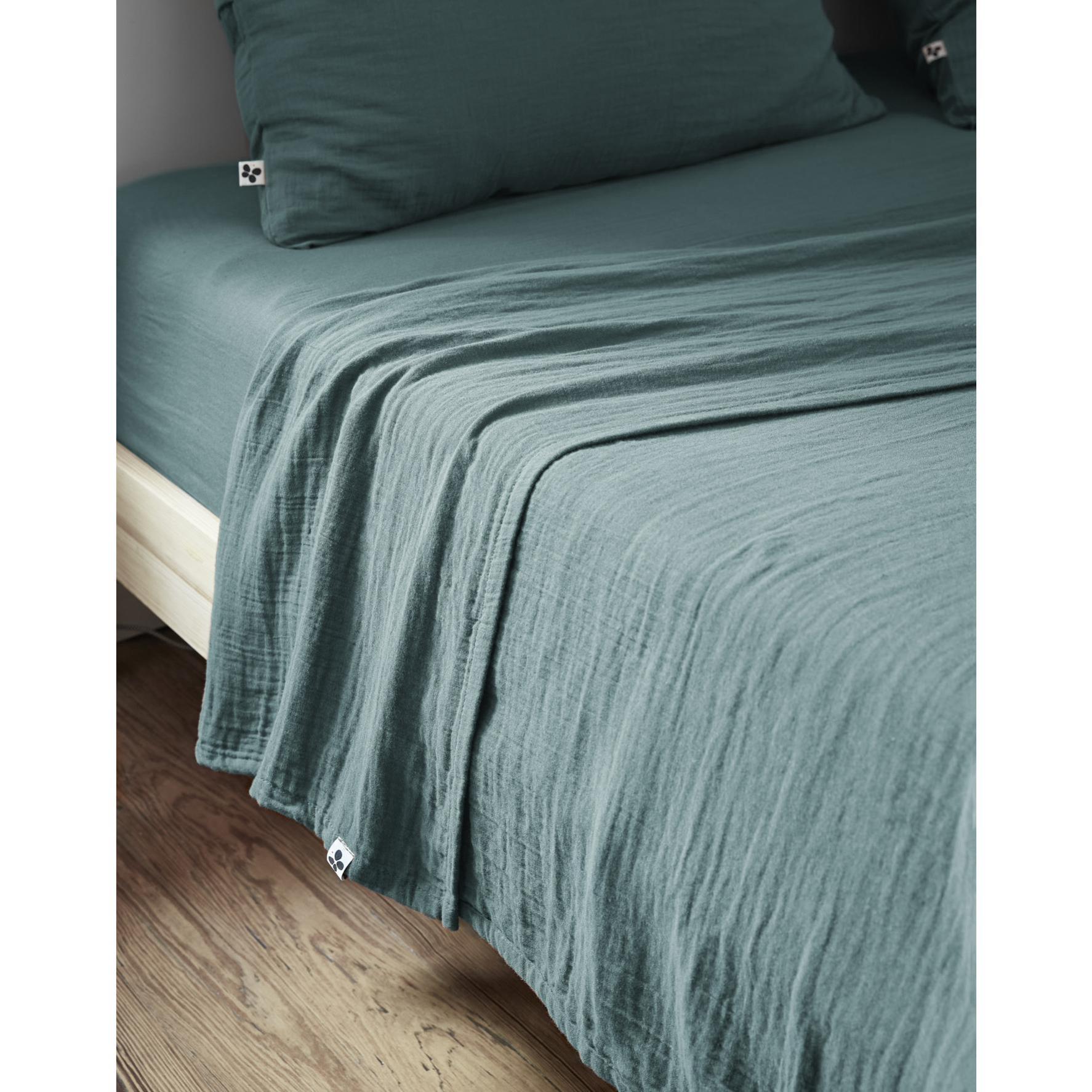 Drap plat 240 x 300 cm Double gaze de coton luxe Gaïa Bleu canard ...