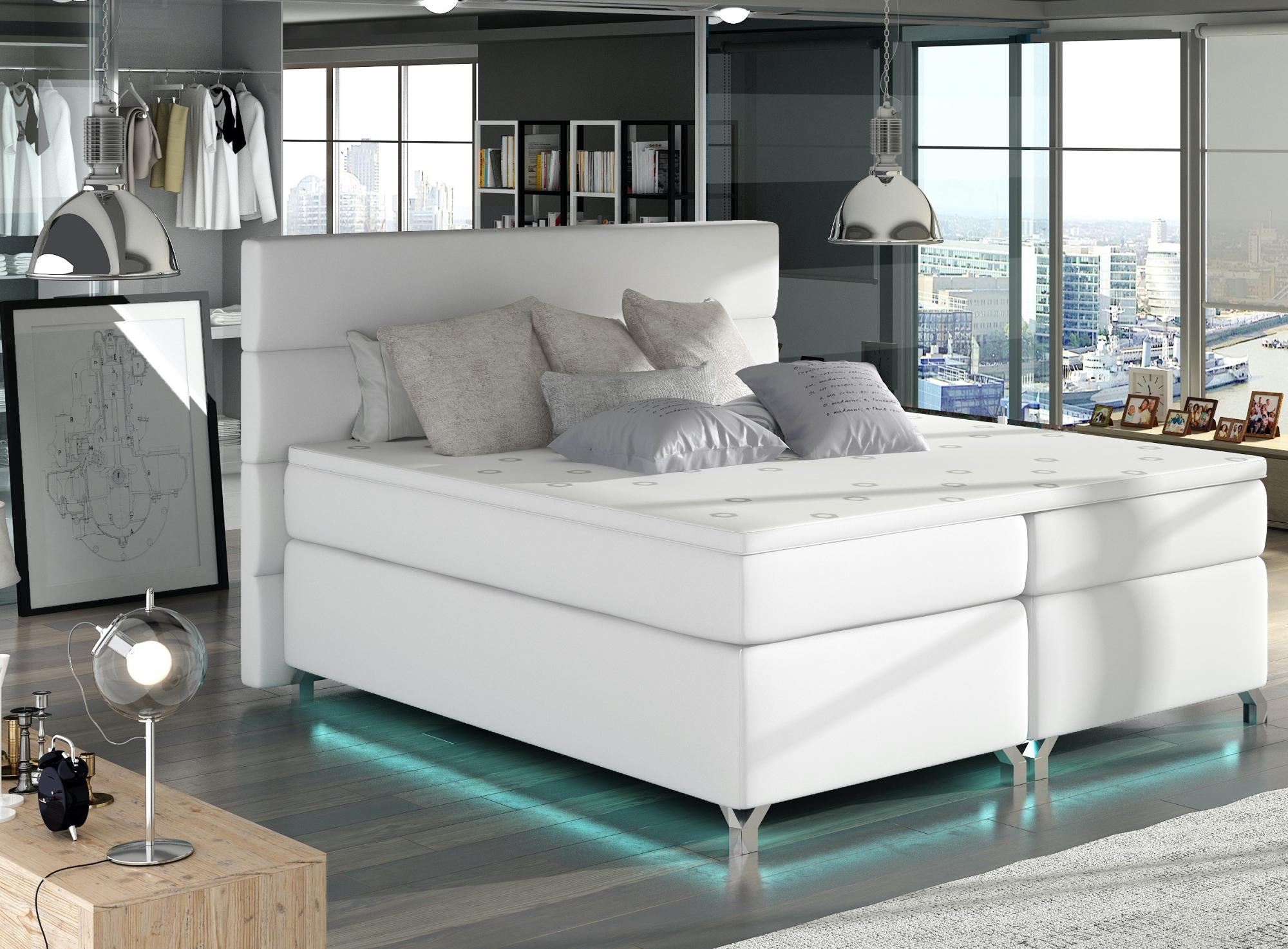 Lit boxspring 140x200 simili cuir blanc Mador | Leroy Merlin