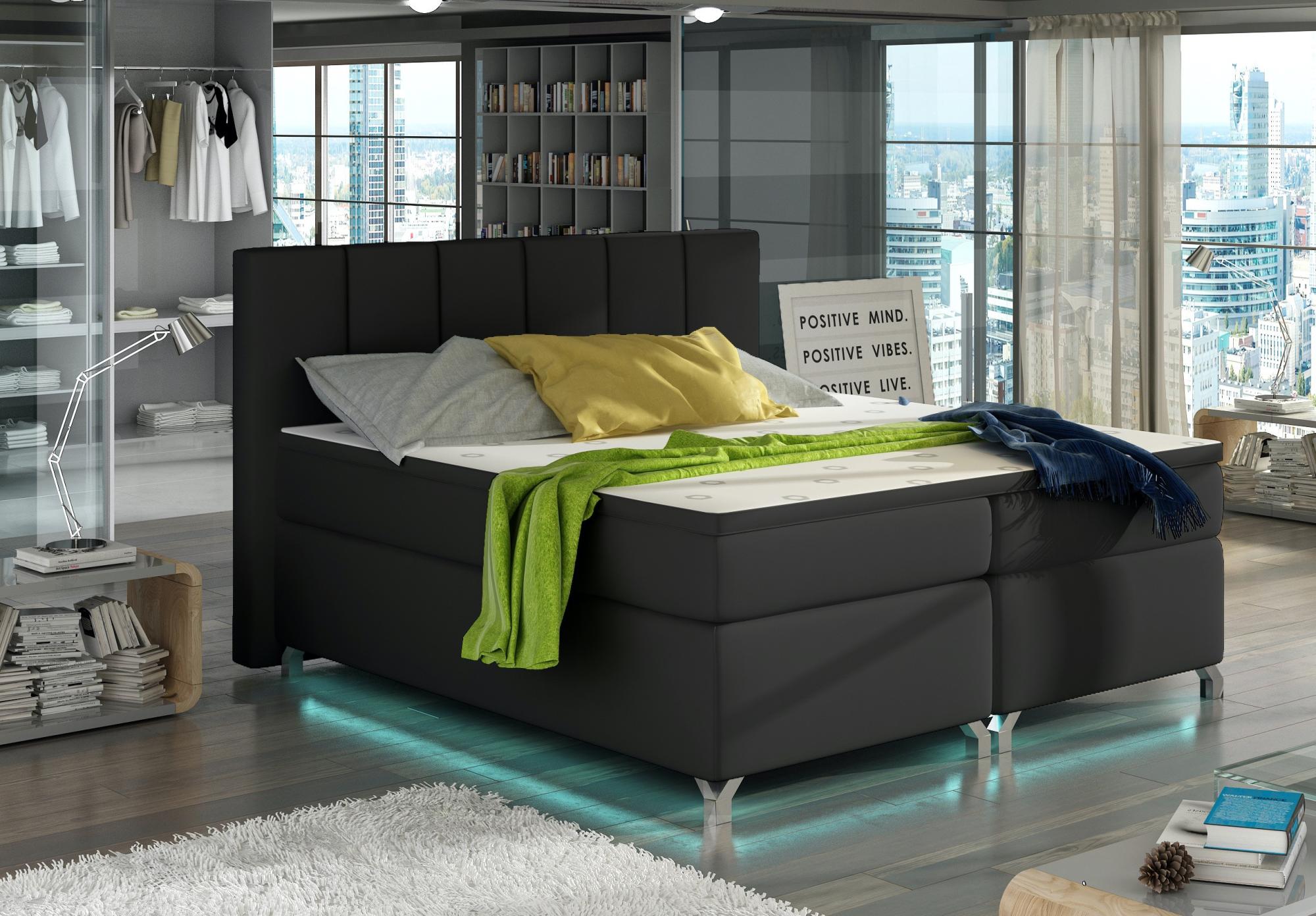 Lit boxspring 180x200 simili cuir noir Balfor | Leroy Merlin