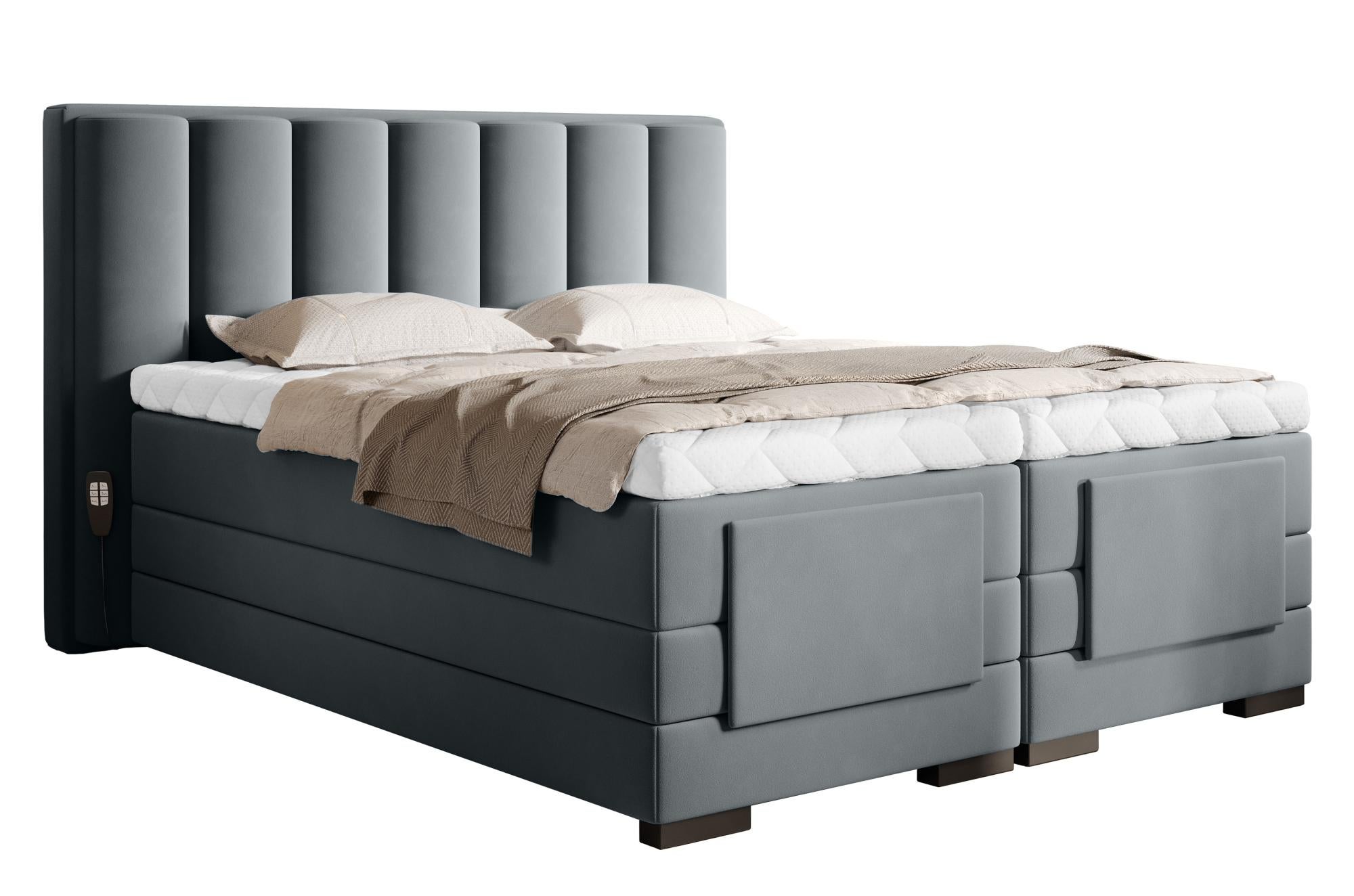 Lit boxspring électrique velours gris avec matelas et surmatelas Arkos ...