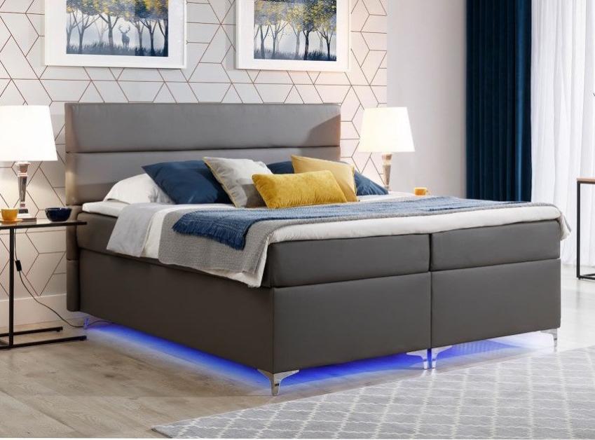 Lit boxspring 180x200 simili cuir gris foncé Mador | Leroy Merlin
