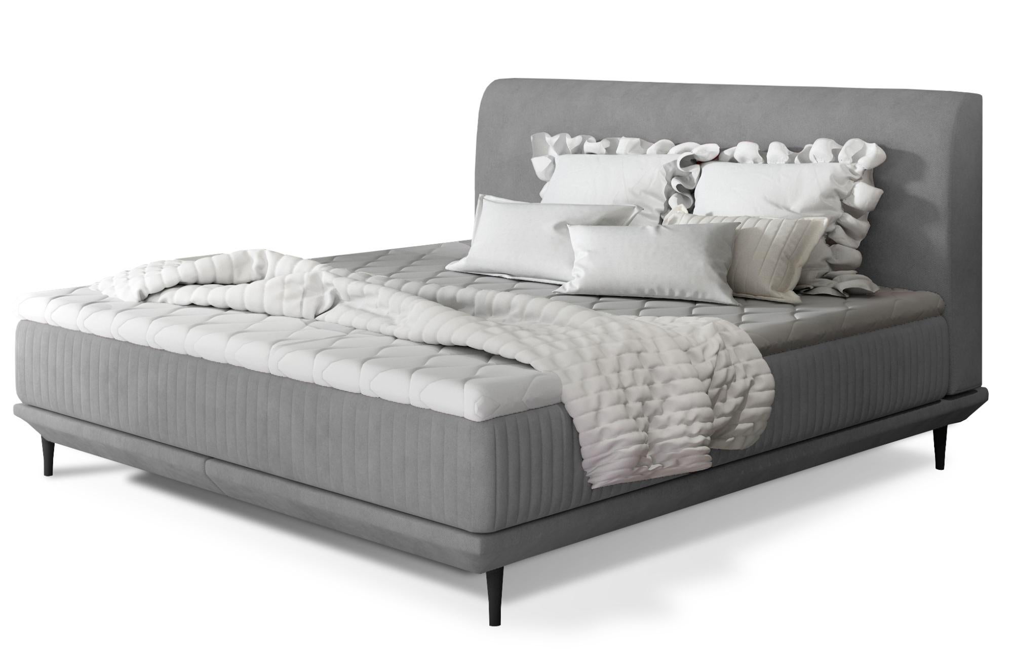 Lit boxspring 180x200 velours gris clair sommier et matelas inclus ...