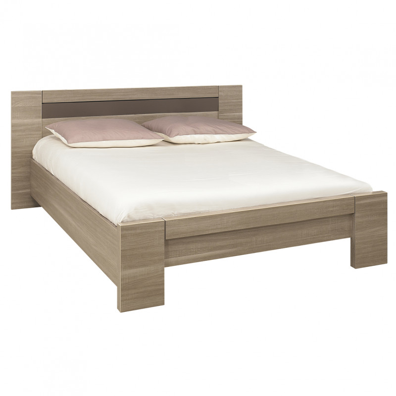 Lit double 160 x 200 cm finition chêne et chocolat - LOUISON | Leroy Merlin