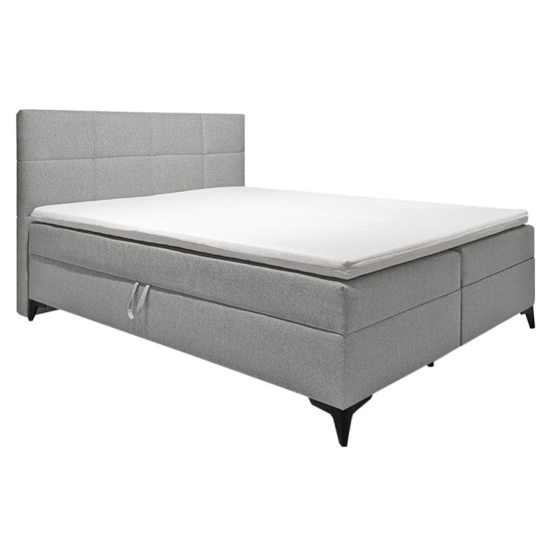 Lit boxspring 180x200 cm tissu gris 2 rangements - AISHA | Leroy Merlin