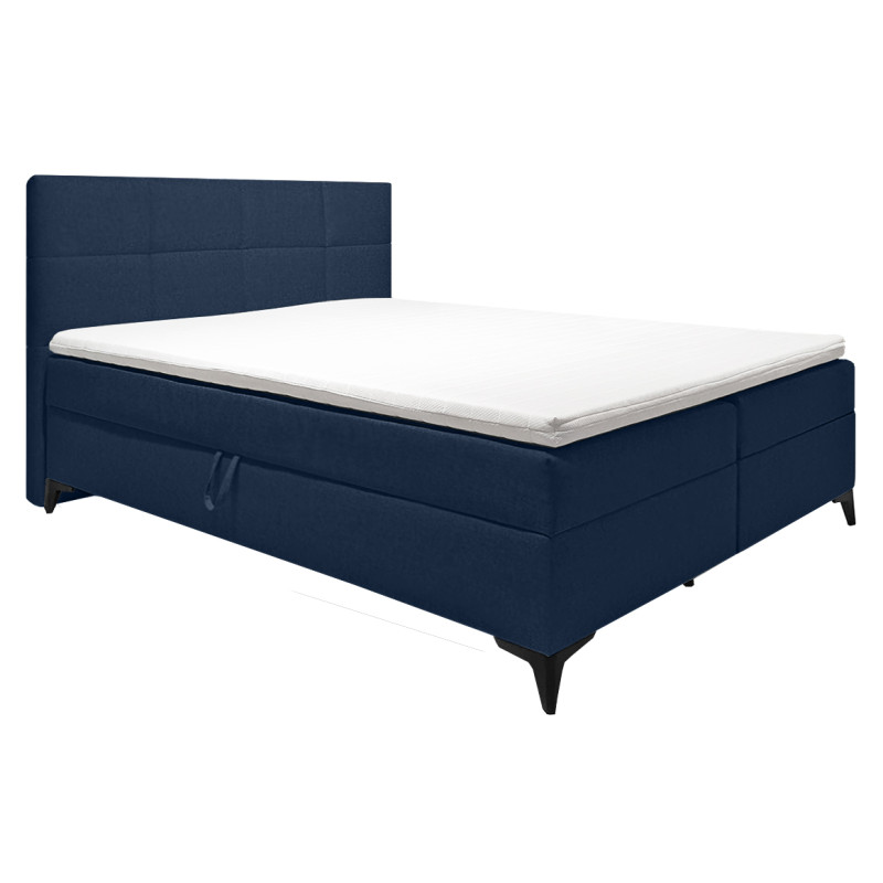 Lit boxspring 180x200 cm velours bleu 2 coffres latéraux - AISHA ...
