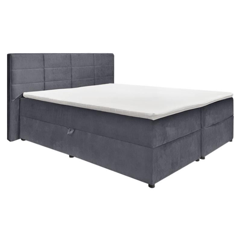 Lit boxspring 180x200 velours gris 2 rangements coffres - BRANDON ...