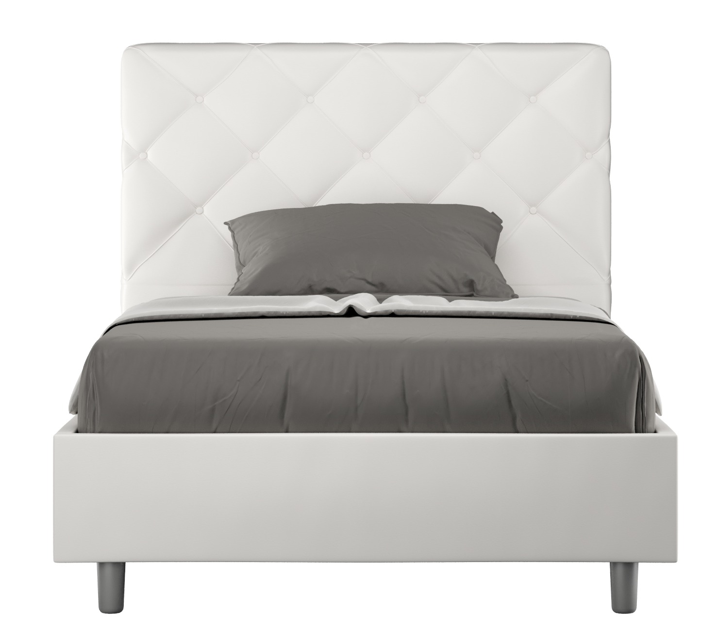 Lit matelassé 90x190 cm simili cuir blanc Paryse-Option Avec sommier et ...