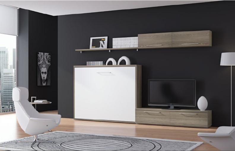 Ensemble lit escamotable 90x190 et meubles de salon Optima-Avec matelas ...