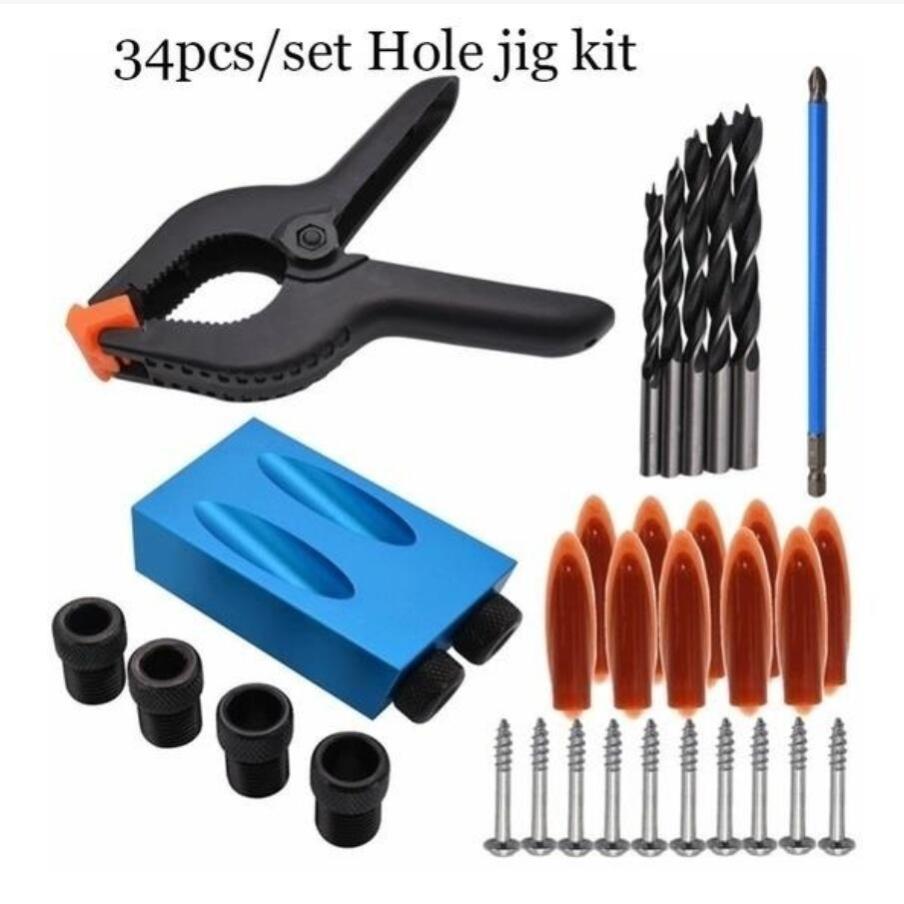 34pcs bois Diagonal Hole Locator foret Bag Hole Clamp set 15 degree ...