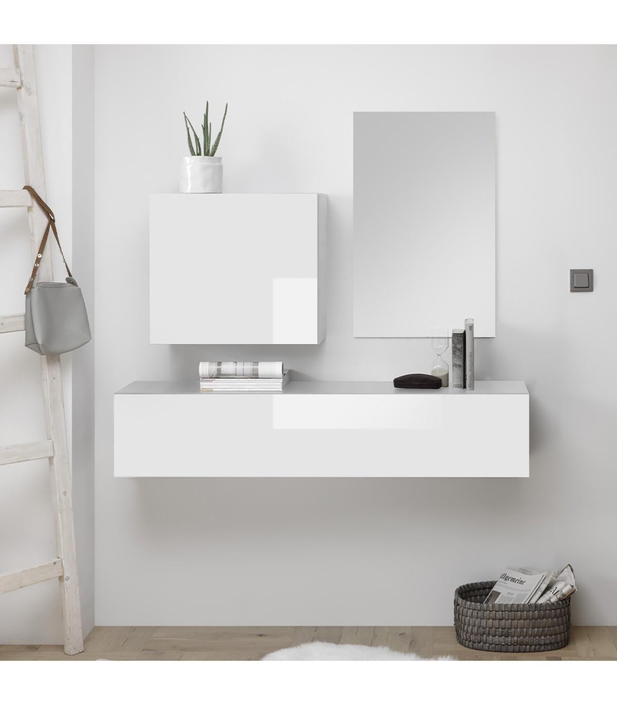 Console suspendue avec rangement mural et miroir Infinity - L130 cm ...