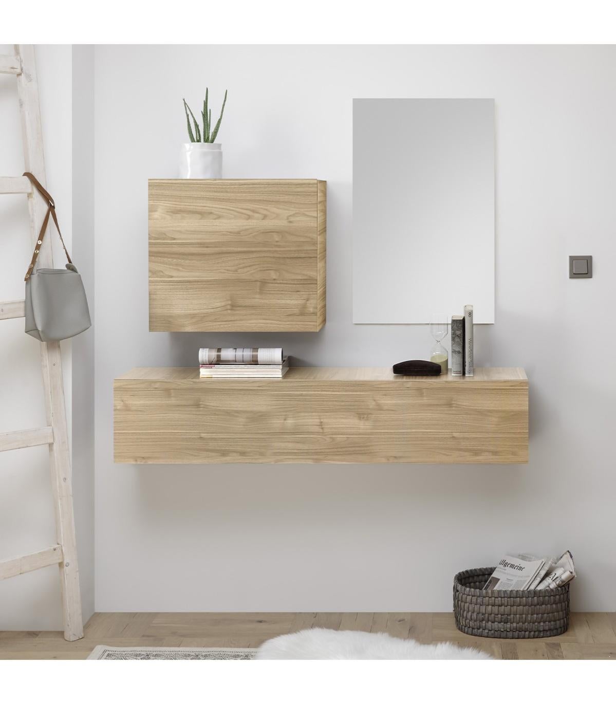Console suspendue avec rangement mural et miroir Infinity - L130 cm ...