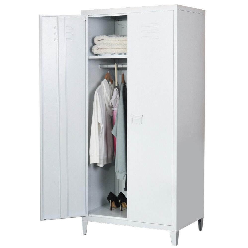 Armadio Guardaroba 2 Ante + Asta Appendiabiti e Ripiano Metallo Moderno ...