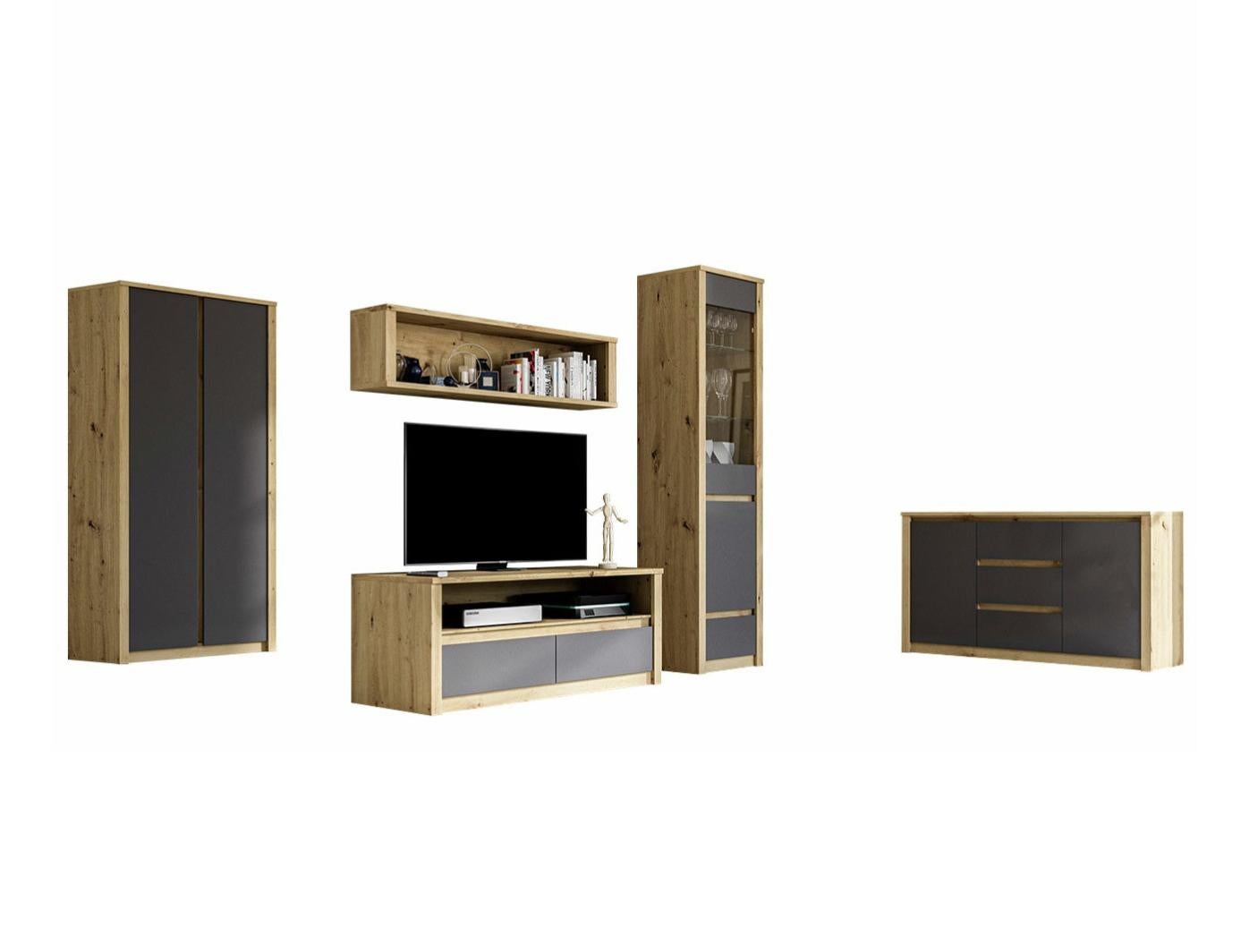 Set mobili soggiorno Parma C108, Rovere Artisan, Grigio, Con singole ...