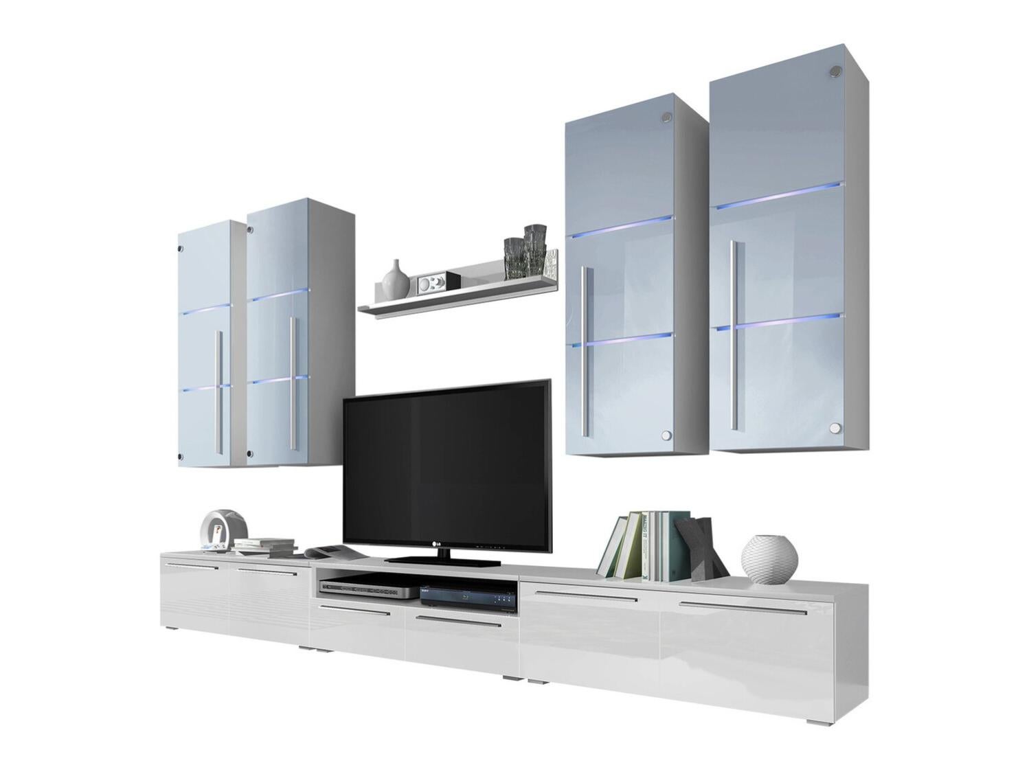 Set mobili soggiorno Nashville 102, Bianco, Bianco lucido, Con mobile ...