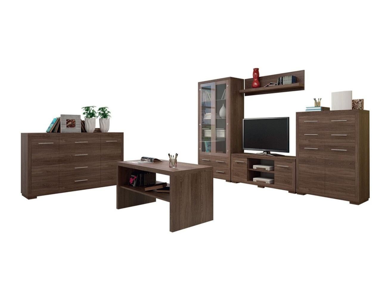 Set mobili soggiorno Stanton E127, Scuro santana quercia, Con accessori ...