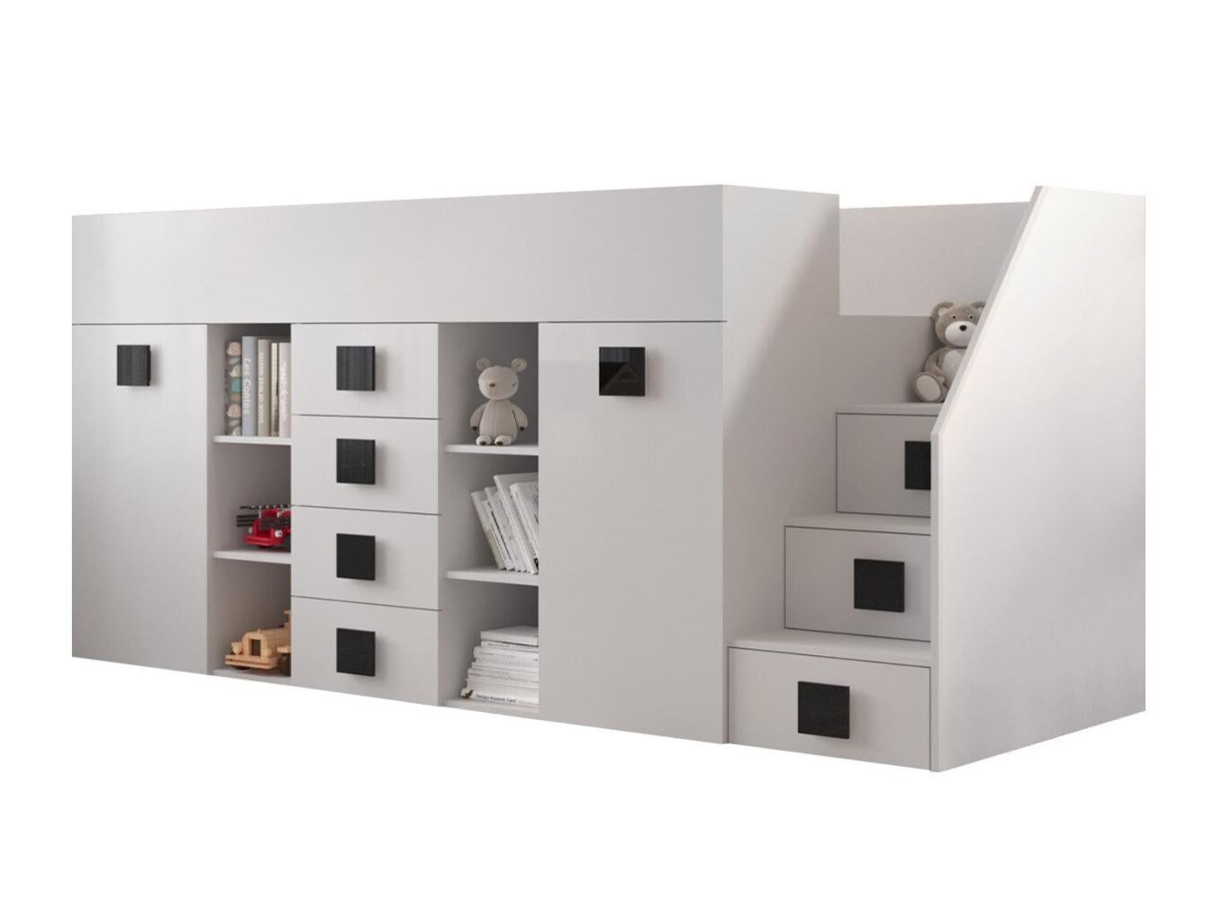 Lit haut Hartford 366, Unique, Blanc, 90x200, Stratifié, Bed slats ...