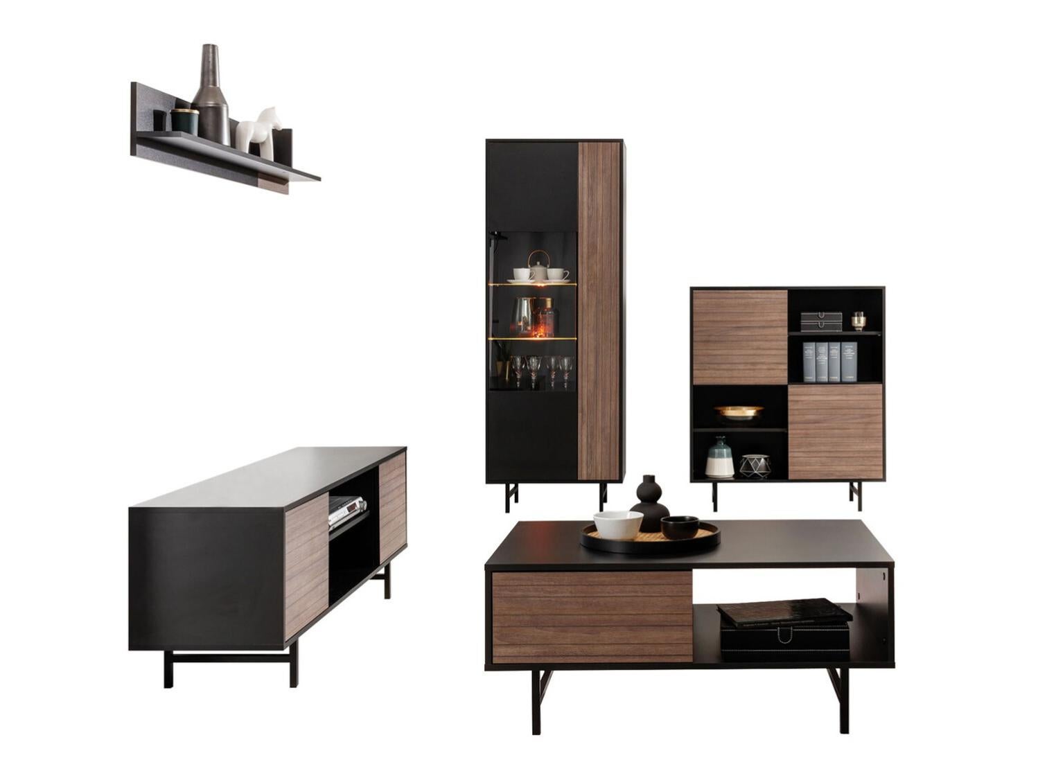 Set mobili soggiorno Providence S105, Nero, Marrone, Con mobile porta ...