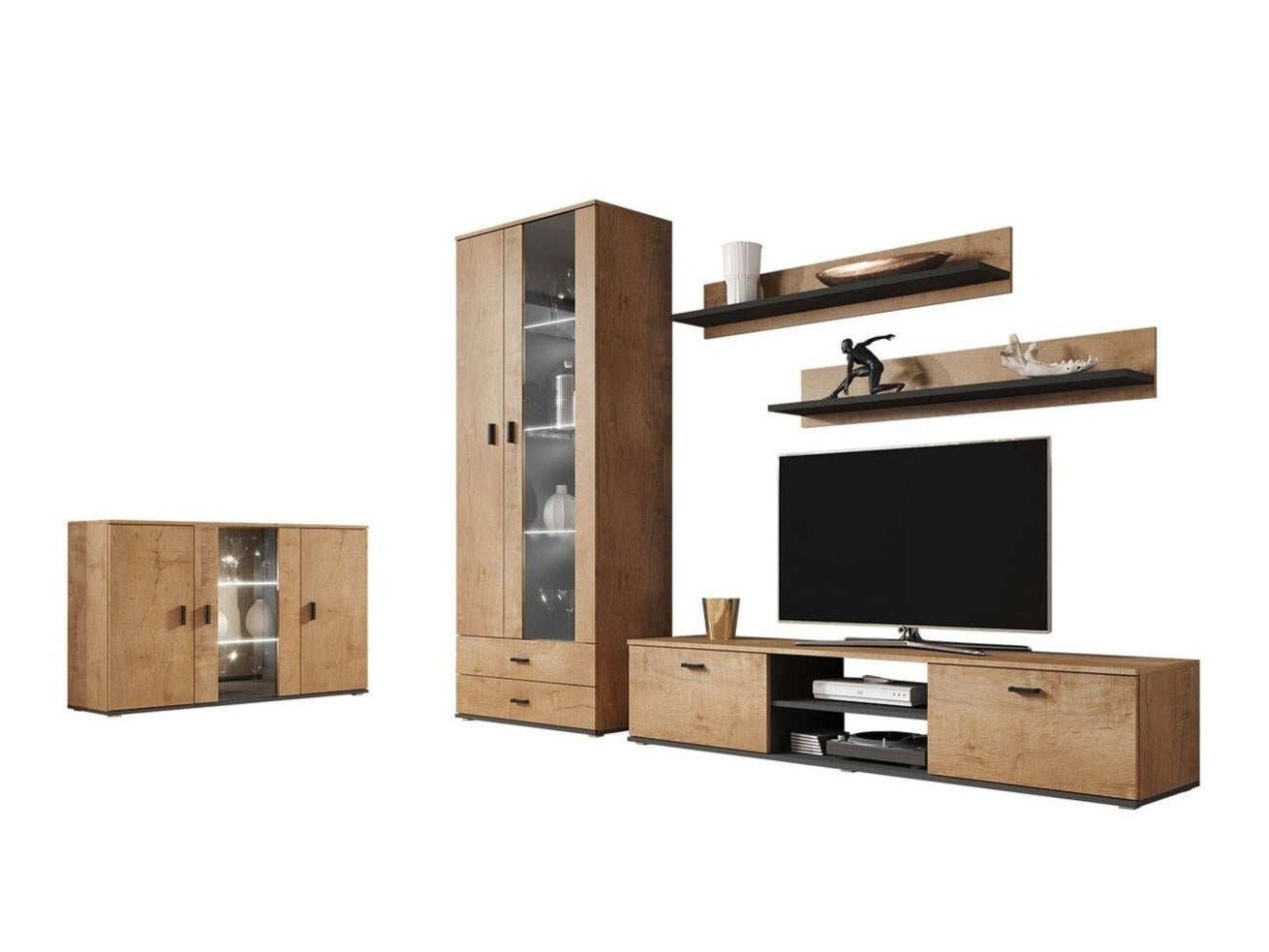 Conjunto de salón Charlotte E116, Lefkas roble, Negro, Partes separadas ...