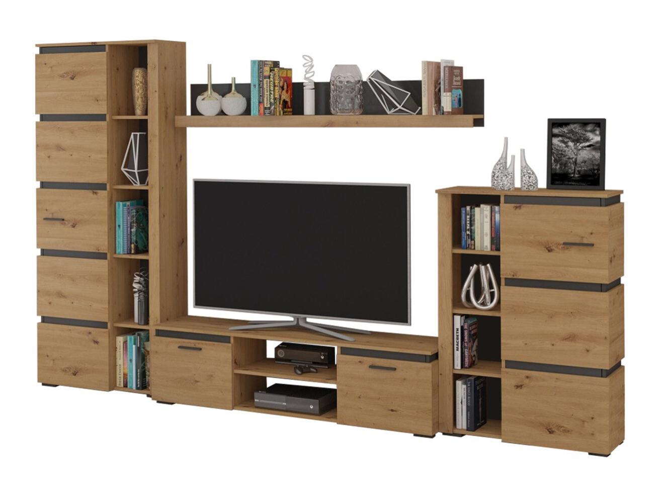 Set mobili soggiorno Tucson 122, Grigio, Rovere Artisan, Con mobile ...