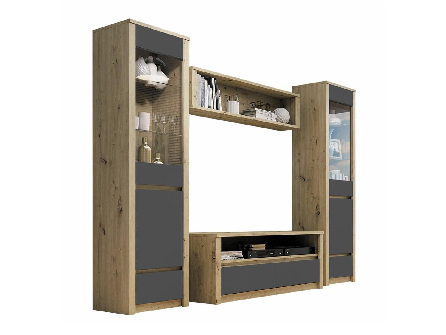 Set mobili soggiorno Parma C107, Rovere Artisan, Grigio, Con singole ...