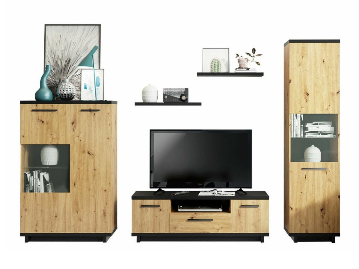 Composizione soggiorno Providence N114, Rovere Artisan, Nero opaco, Con ...