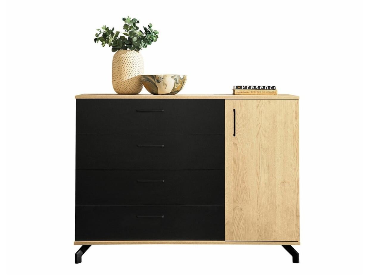 Commode Omaha S109, Noir, Chêne clair, Avec tiroirs et portes, Number ...