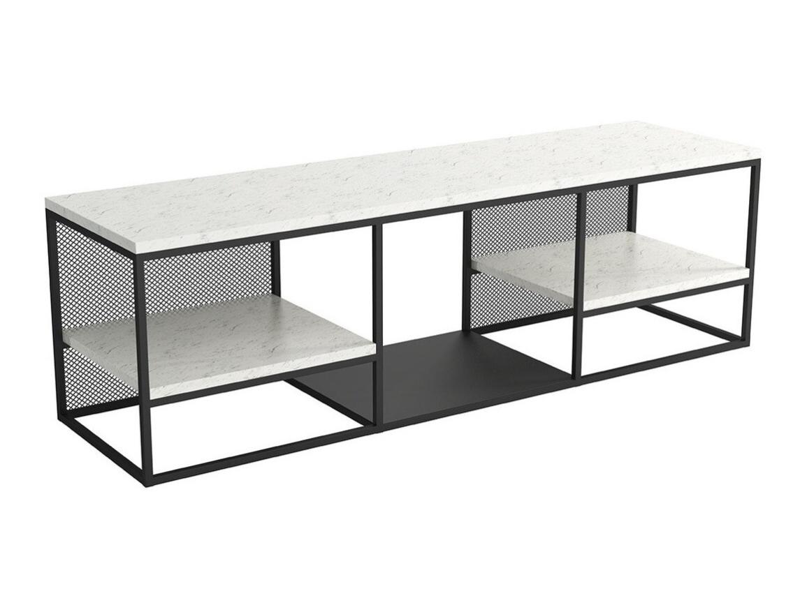 Meuble TV Indiana 140, Marbre blanc, Noir, 180x55x40cm | Leroy Merlin