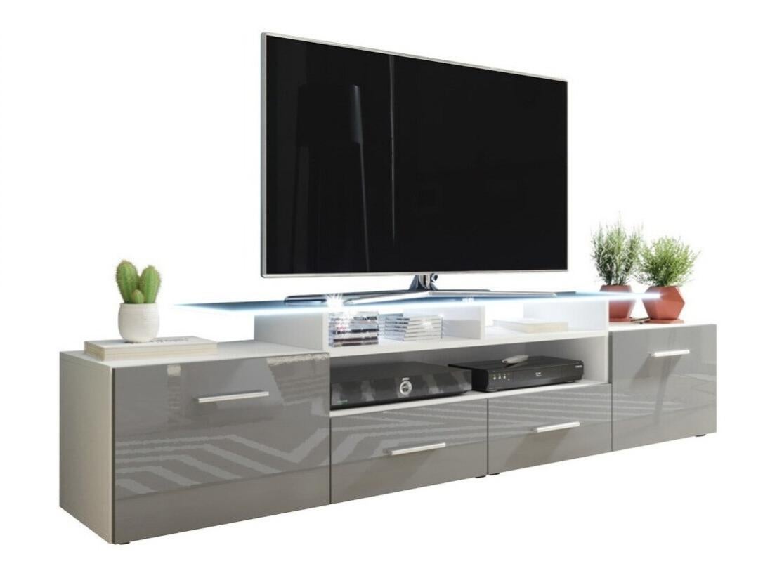 Meuble TV Charlotte 117, Gris brillant, Blanc, Number of doors: 2.00 ...