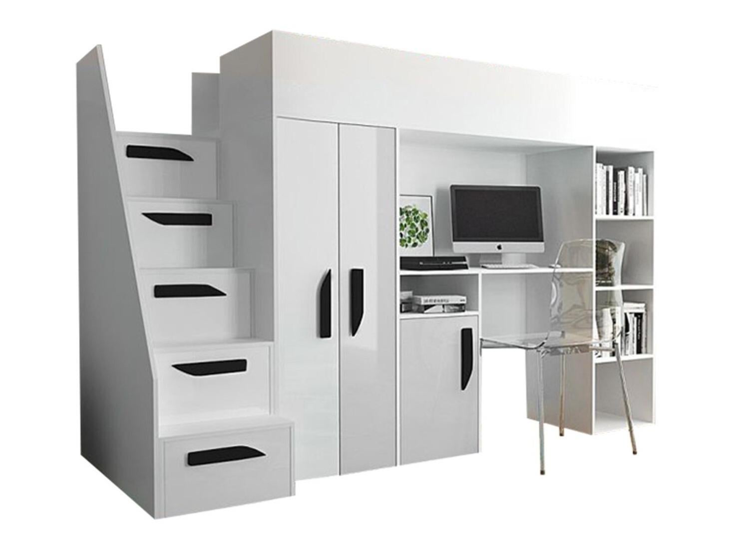 Lit haut Hartford 192, Unique, Blanc, 90x200, Stratifié, Bed slats ...