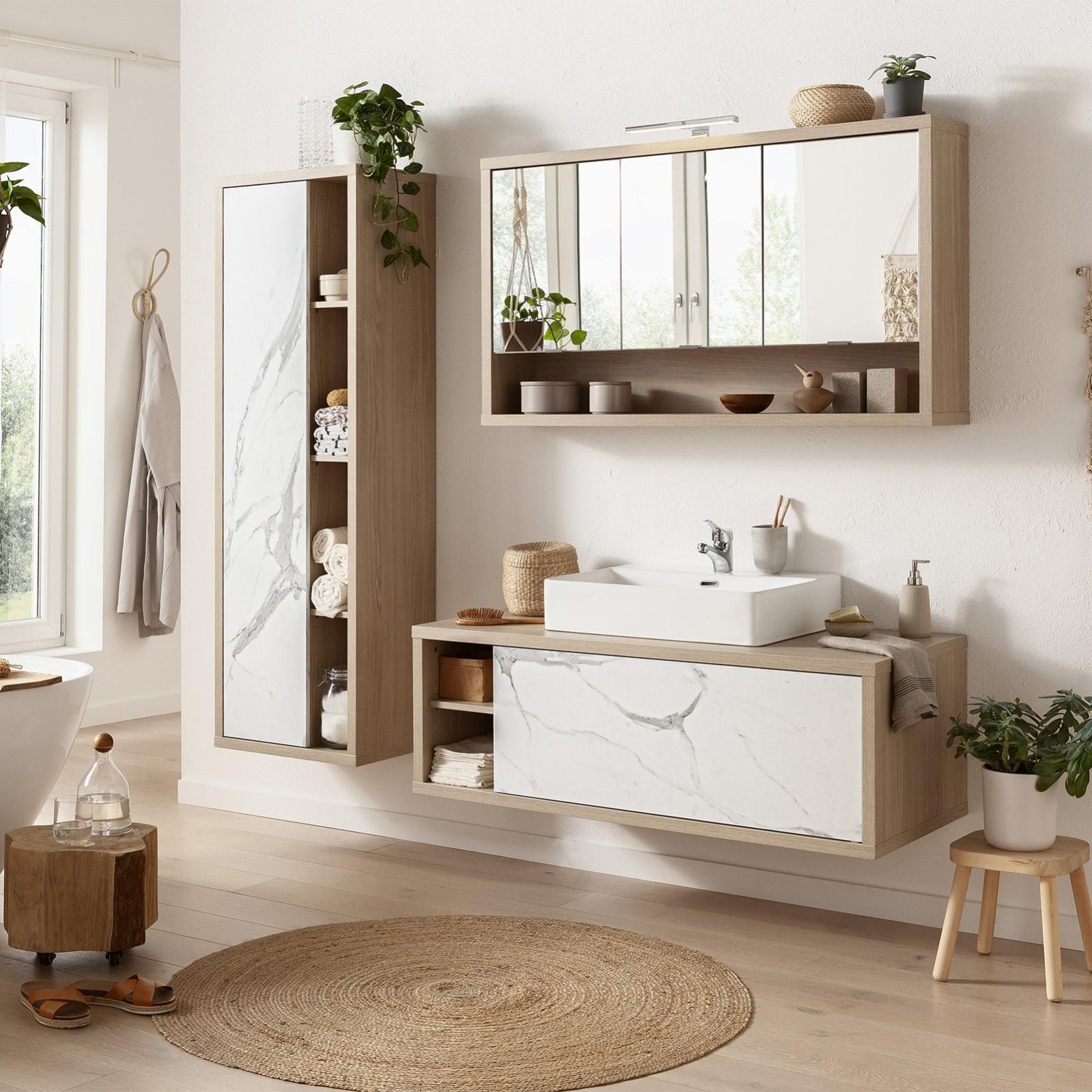 Mobili da bagno sospeso completo con lavabo, colonna e cassettiera ...