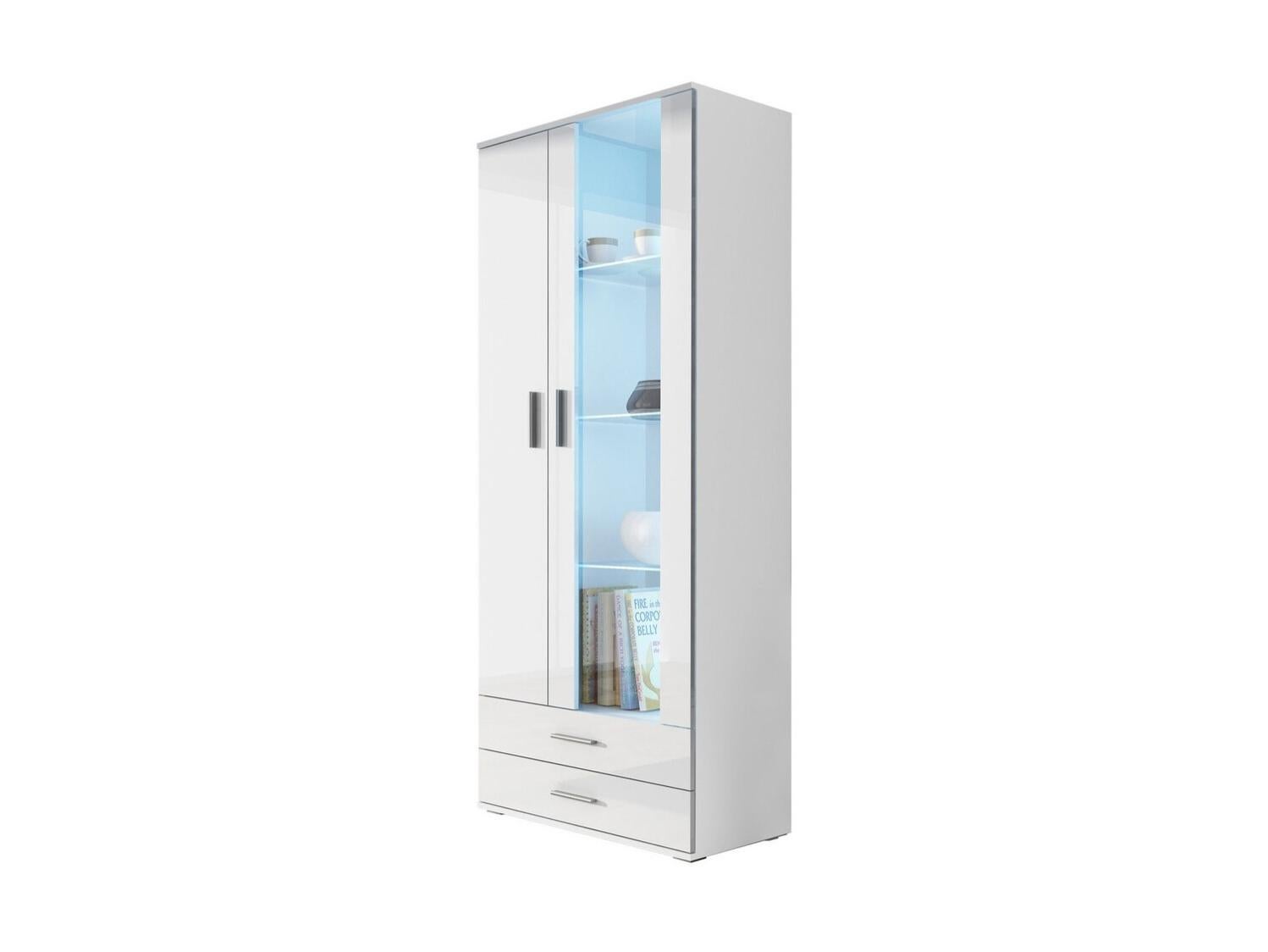 Vitrina Charlotte E105, Blanco, Blanco brillante, Con puertas, Con ...