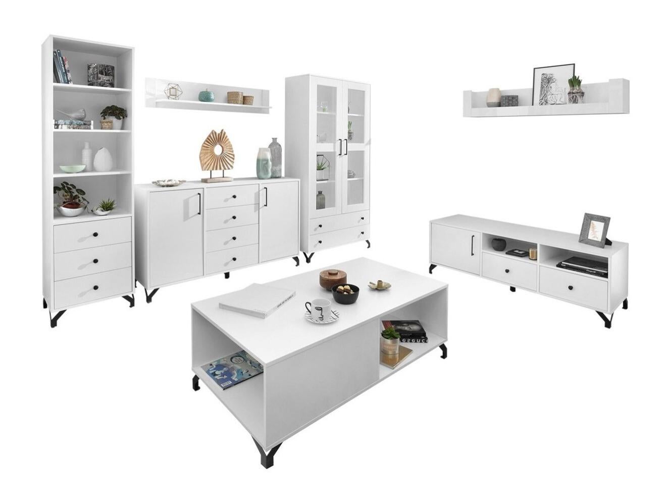 Set mobili soggiorno Omaha L119, Bianco, Bianco lucido, Con singole ...