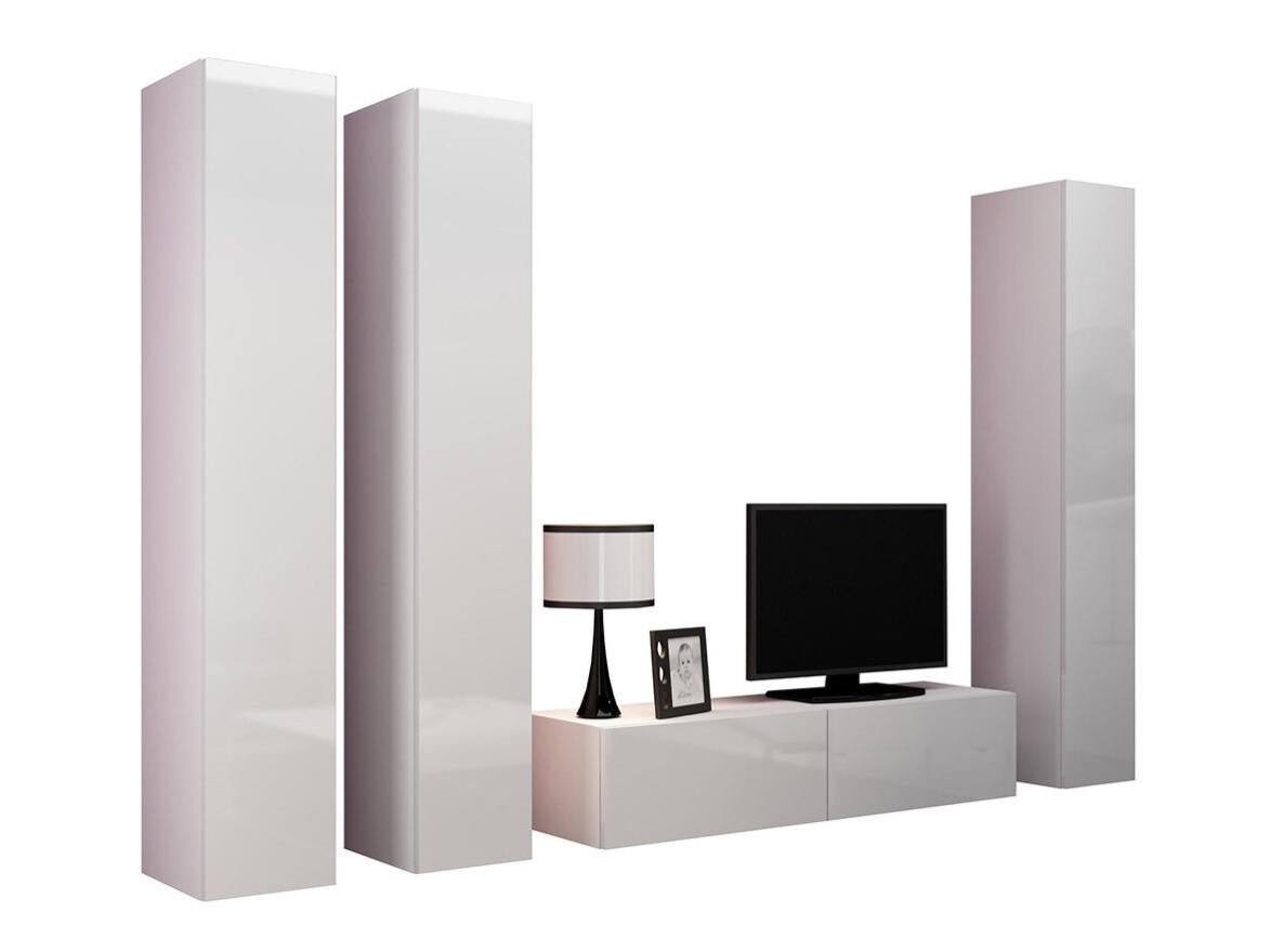 Set mobili soggiorno Charlotte A106, Bianco lucido, Bianco, Con ...