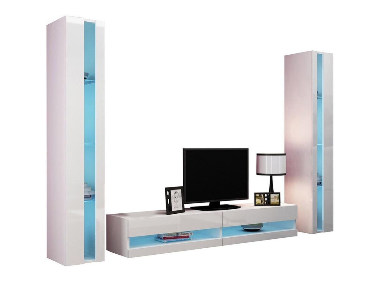 Composizione soggiorno Charlotte A111, Bianco lucido, Bianco, Con ...