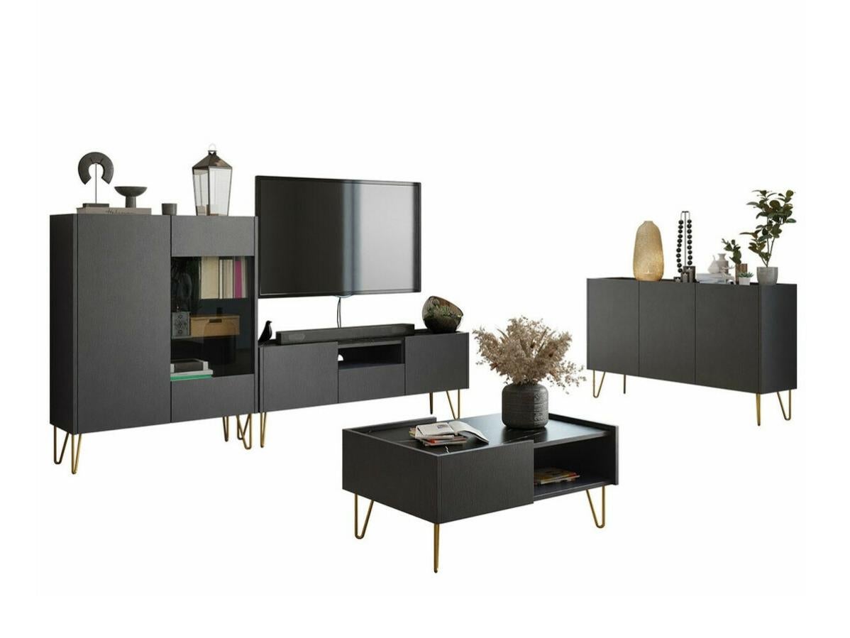Set mobili soggiorno Lima M105, Marmo nero, Grafite, Con mobile porta ...