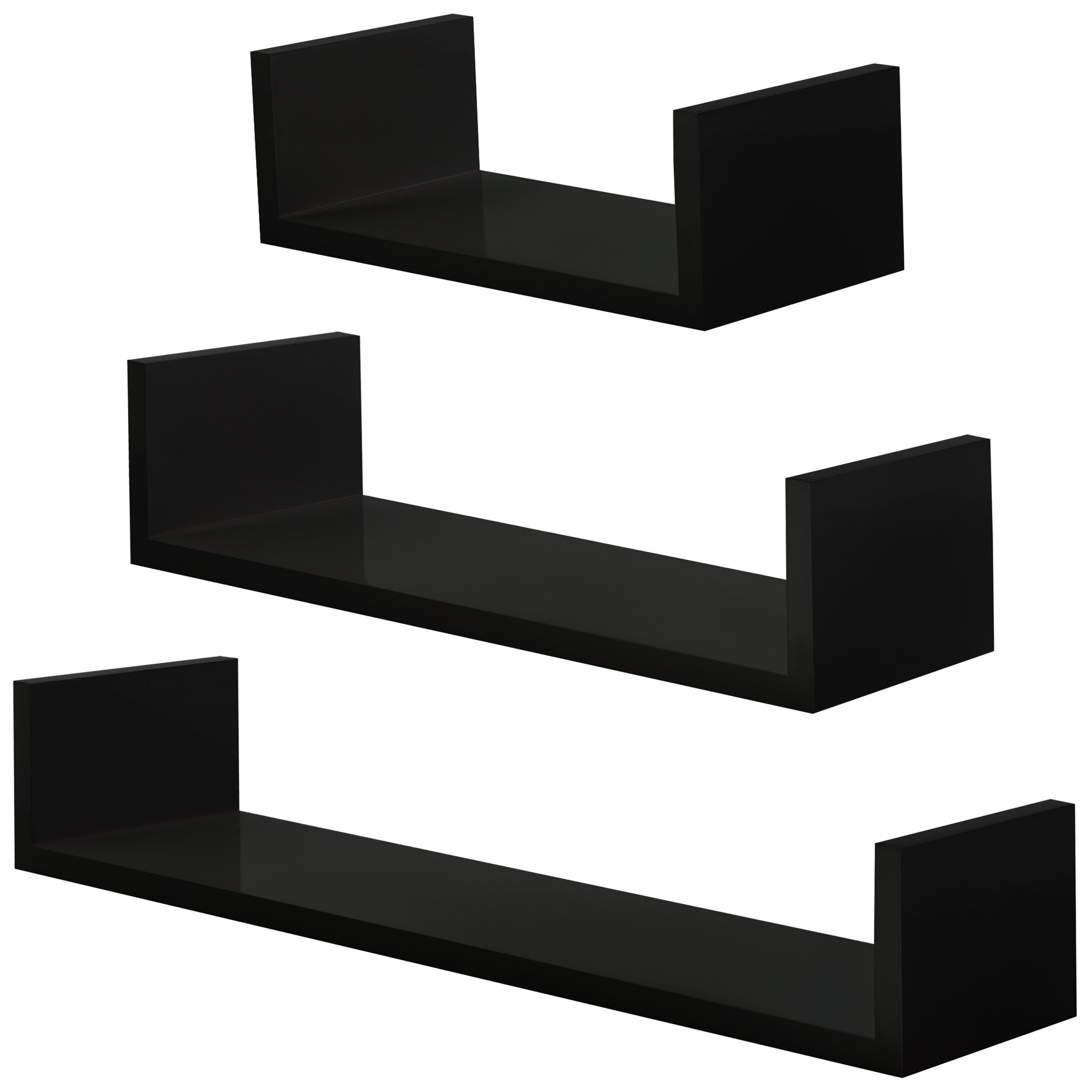 Tectake Lot de 3 tablettes murales LUISA - noir | Leroy Merlin