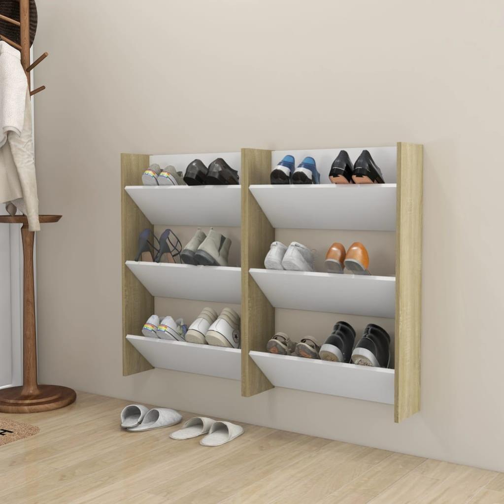 Maison Exclusive - Scarpiere Muro 2pz Bianco e Rovere Sonoma 60x18x60cm ...