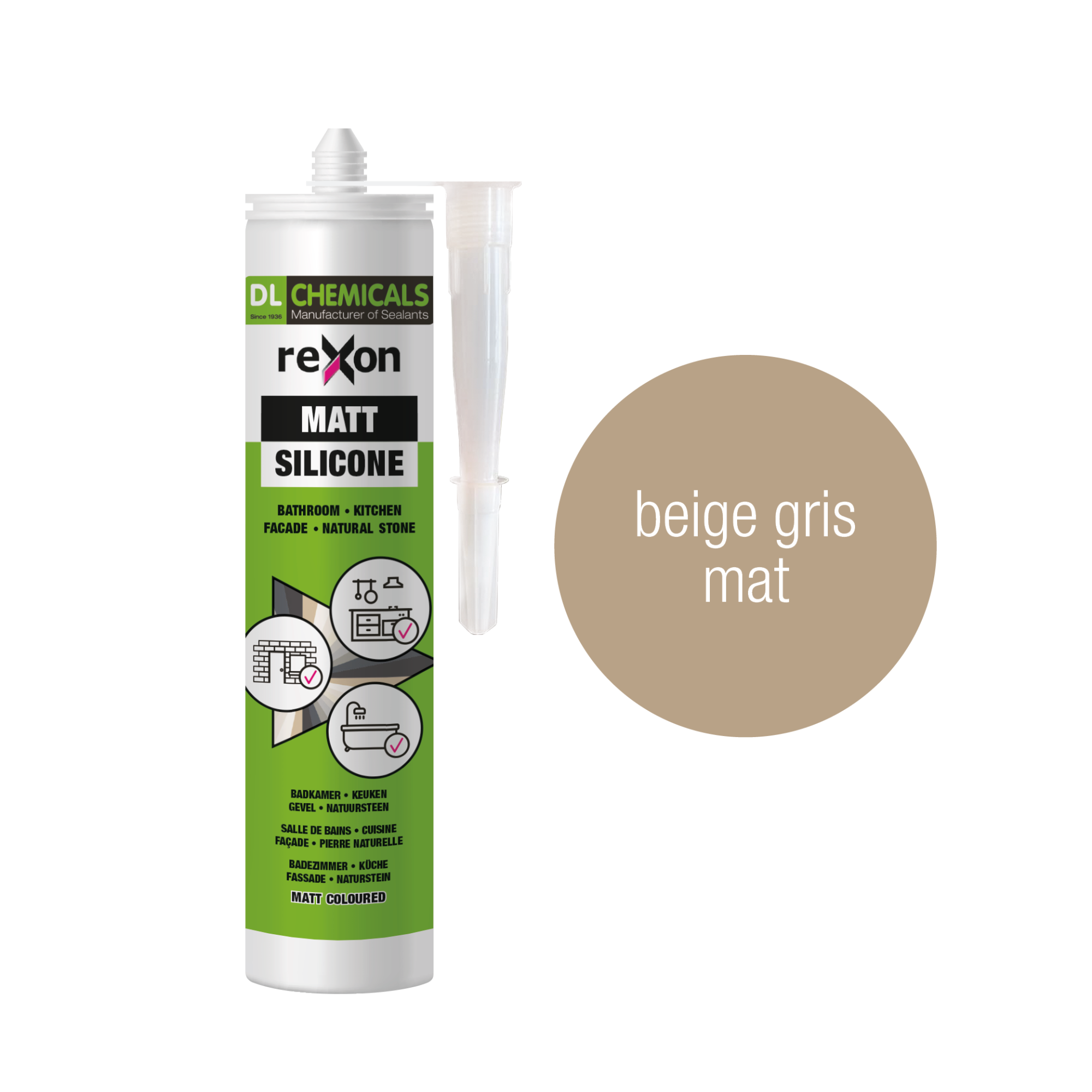 Silicone REXON MATT 290ml - Gris beige mat - Mastic d'étanchéité ...