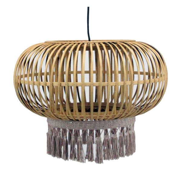 Suspension DKD Home Decor Marron Polyester Rotin 220 V 50 W Frange ...