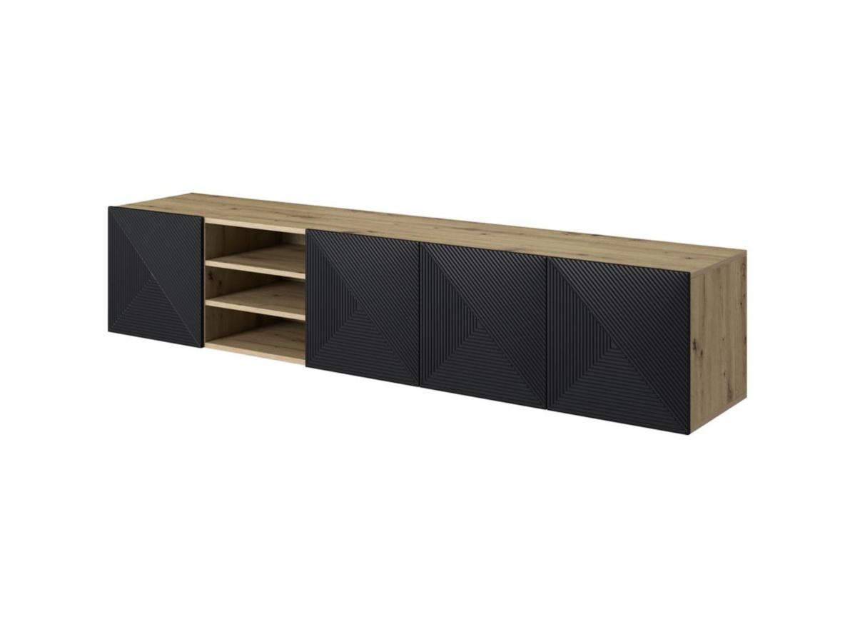 BOBOCHIC Meuble TV suspendu 200 cm ALICE avec niches Chêne et noir ...