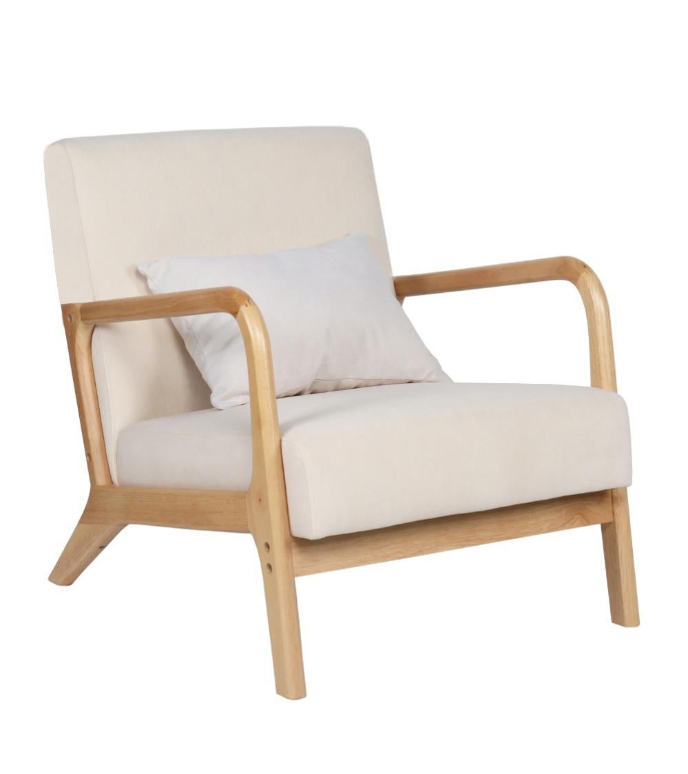 Butaca nórdica NICOLE, tapizado beige antimanchas, con cojín incluido ...