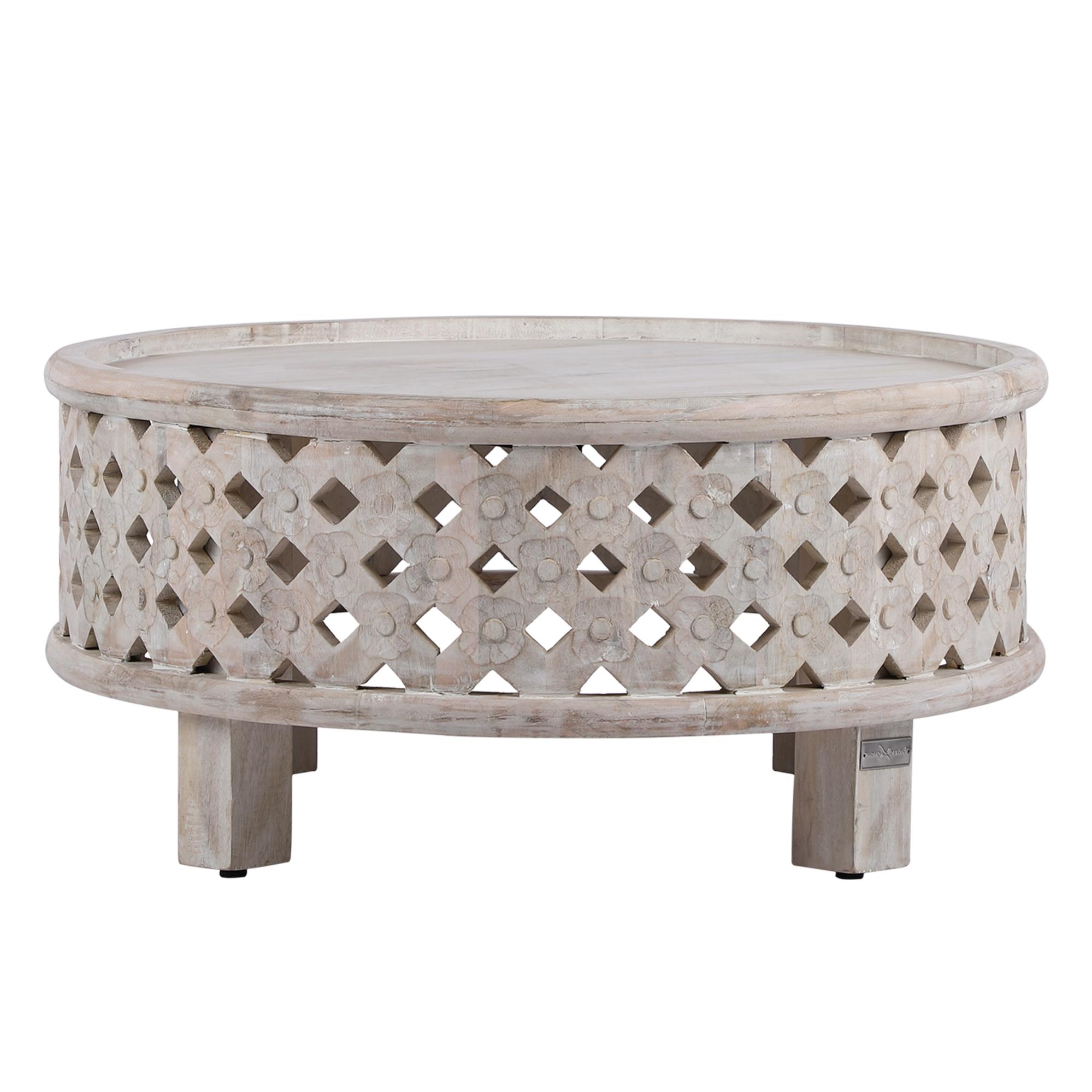 Womo-design Table Basse Orientale Blanc Bois Massif Sculptée À Main ...