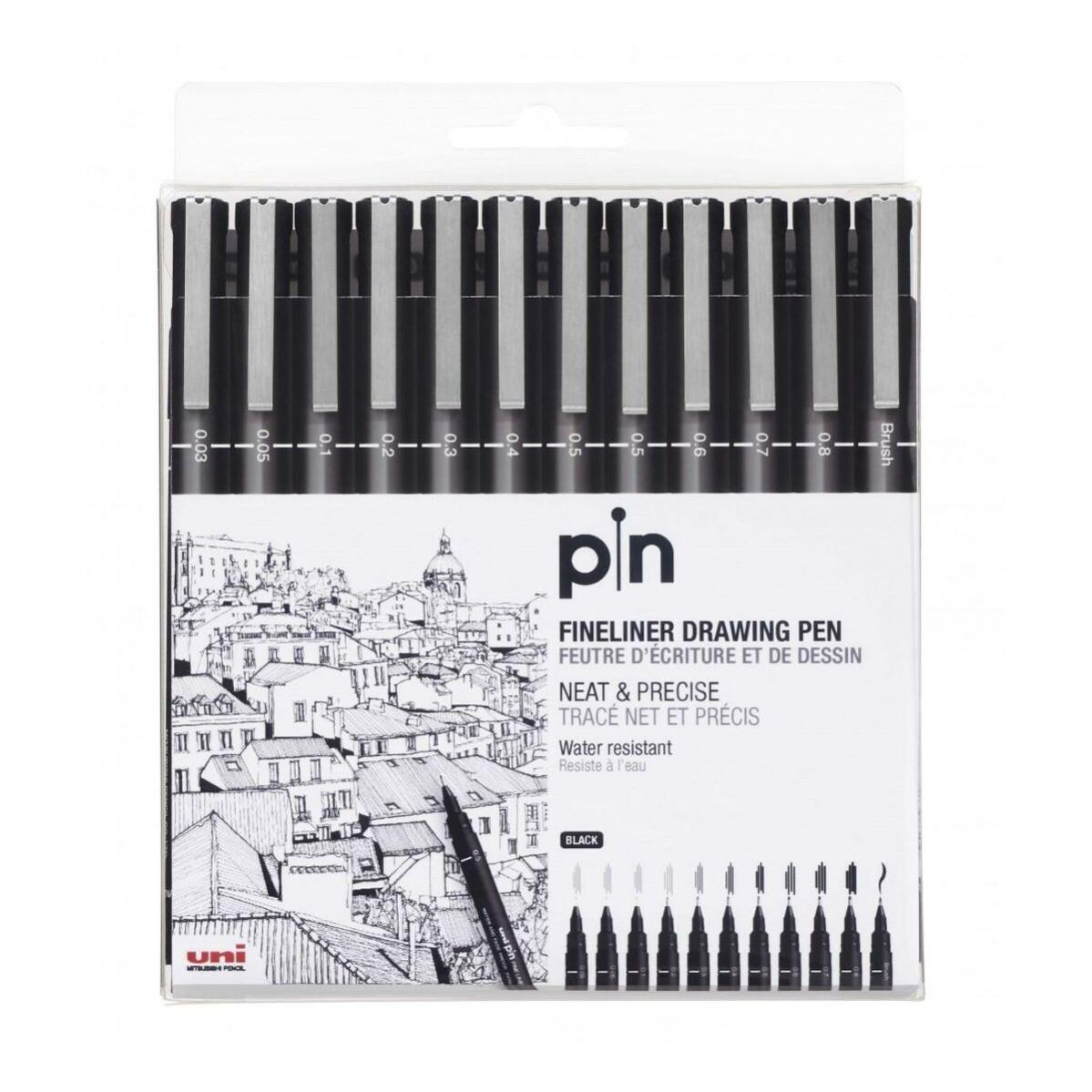 Set di Pennarelli Uni-Ball PIN-200(S) Nero 12 Pezzi Permanente | Leroy ...